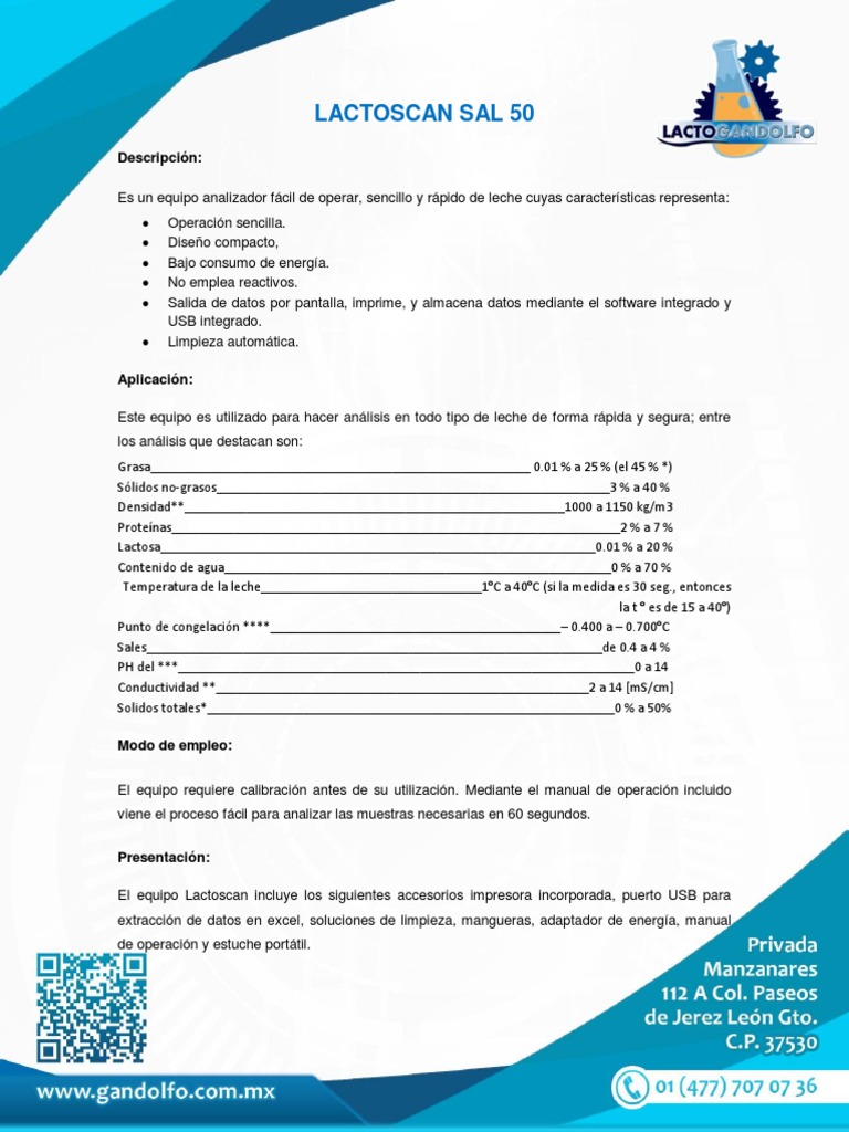 Ficha Tecnica Lactoscan Sal 50 | PDF