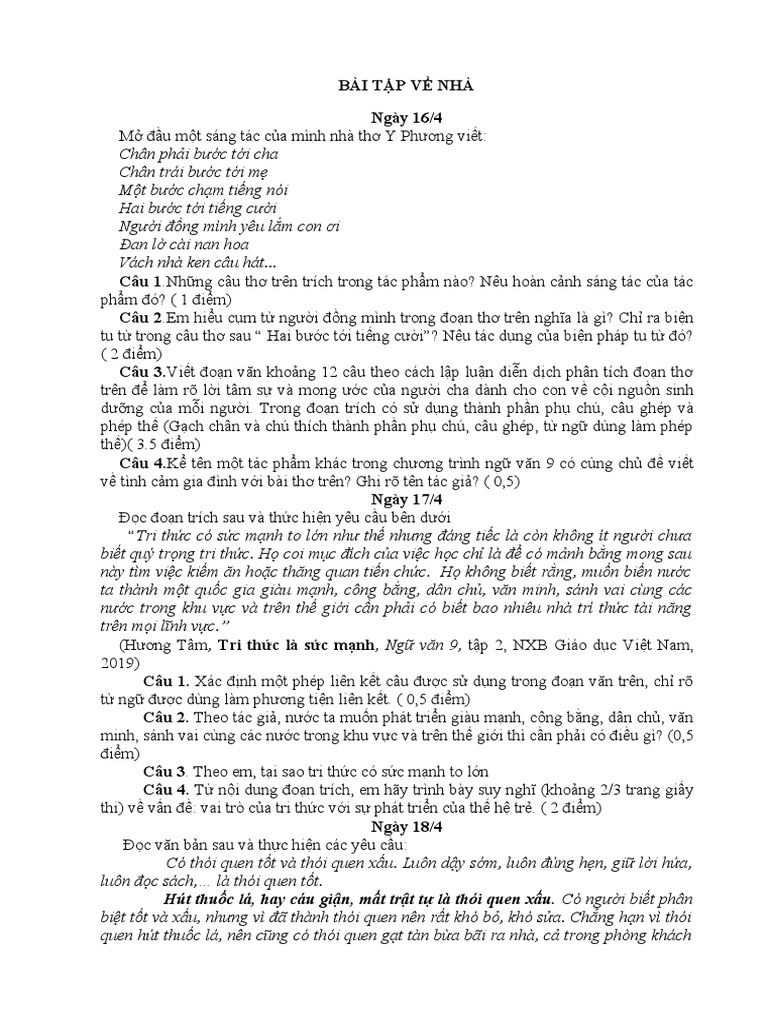 BÀI TẬP VỀ NHÀ.docx lớp 9 | PDF