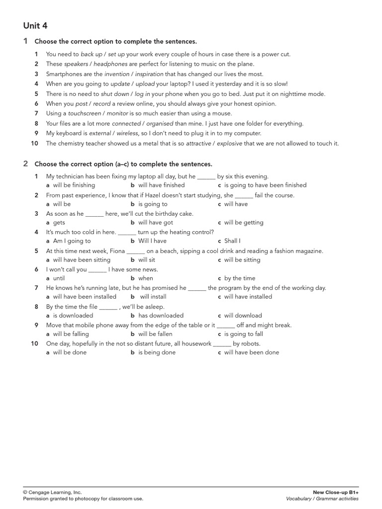 B1+ - Extra Vocabulary and Grammar Activities - Unit 4 | PDF | Laptop ...