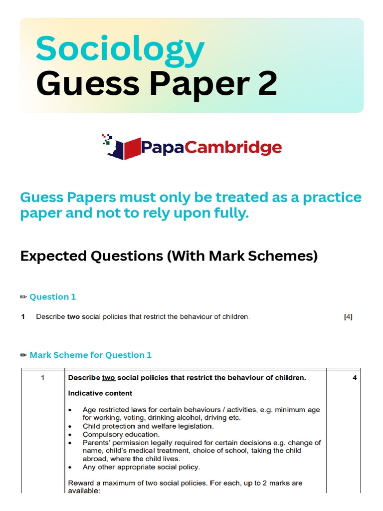 Sociology Guess Paper 2 Overview | PDF | Career & Growth
