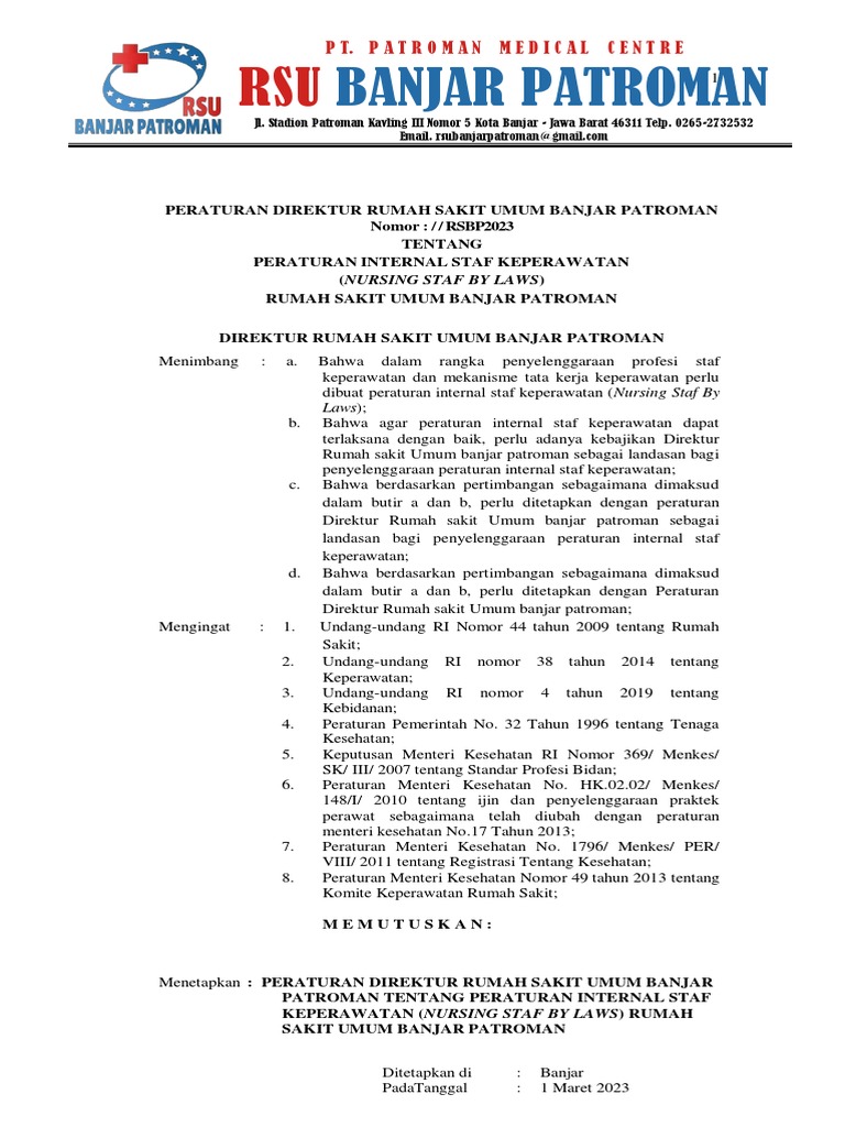 Peraturan Internal Staf Keperawatan NSBL 2022 Edit PDF | PDF