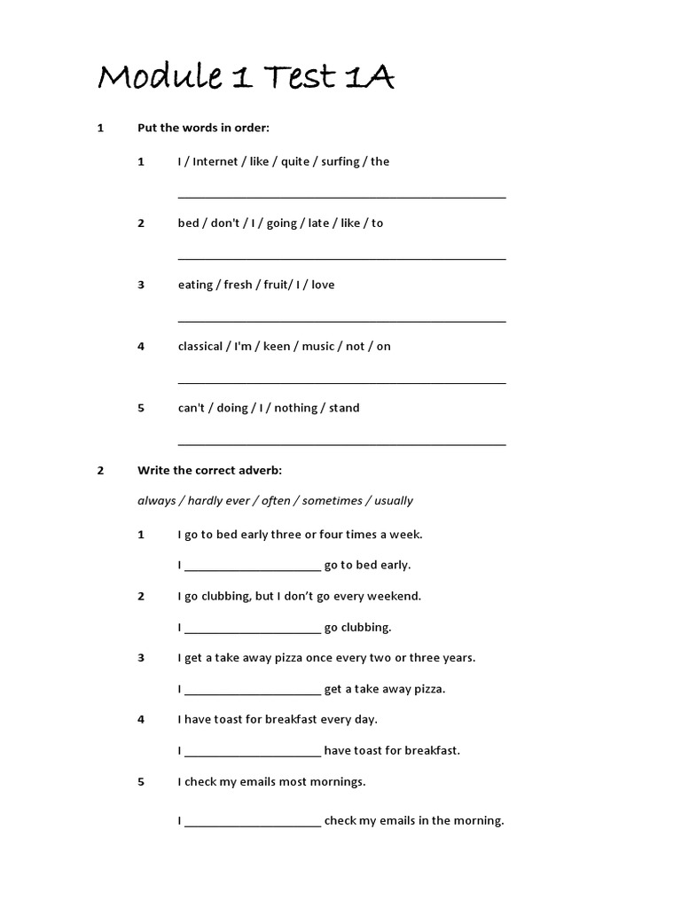 Module 1 Test 1A | PDF | Meal | Cuisine