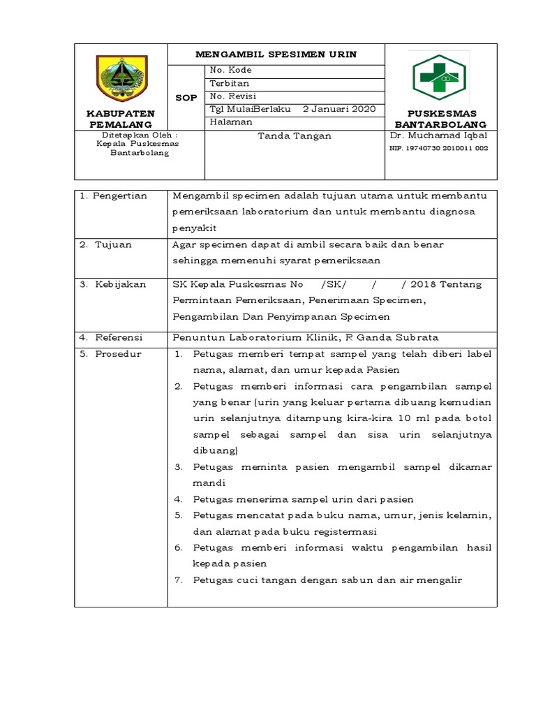 Prosedur Pengambilan Specimen Urin | PDF