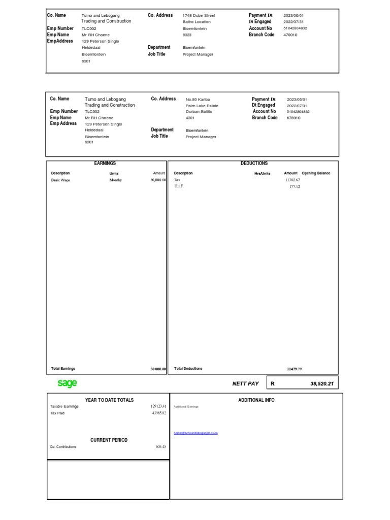 Payslip Choene June | PDF