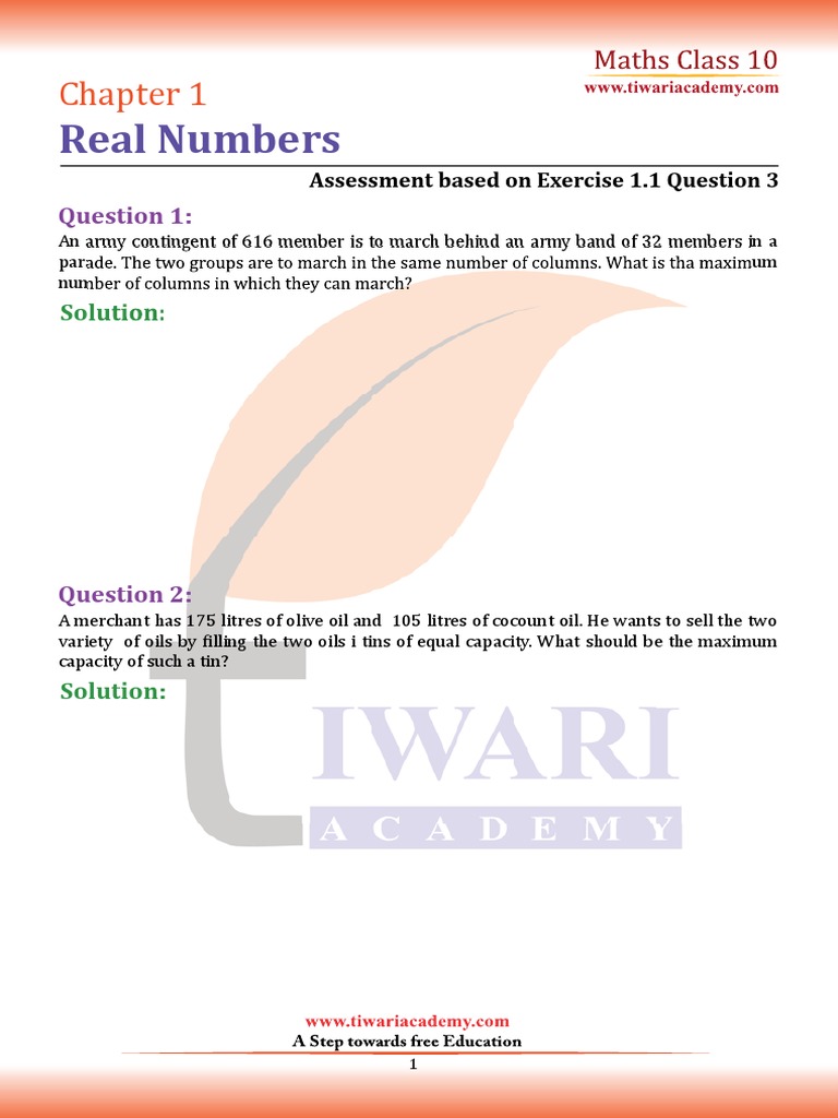 10 Maths Chapter 1 Exercise 1 1 Question 3 | PDF