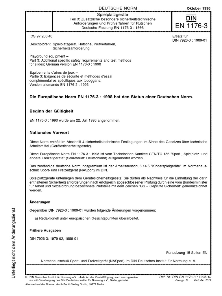 EN 1176-3-1998 DIN Rutschen | PDF