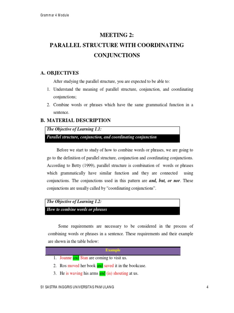Meeting 2 Parallel Structure With Coordinating Conjunctions | PDF ...