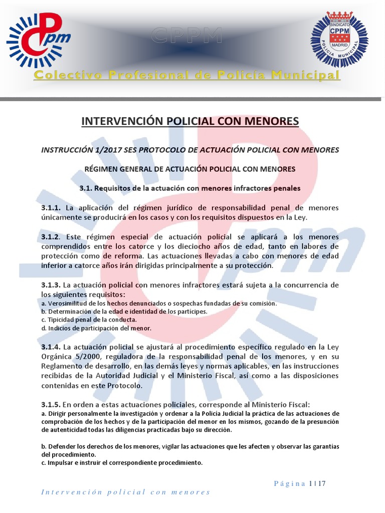 Protocolo Actuación Policial Menores | PDF | Policía | Derecho penal