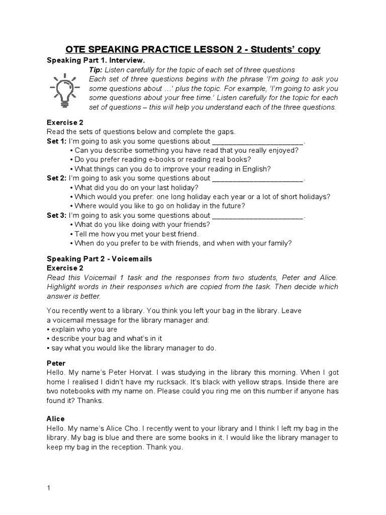 Ote Speaking Practice Lesson 2 - Students' | PDF