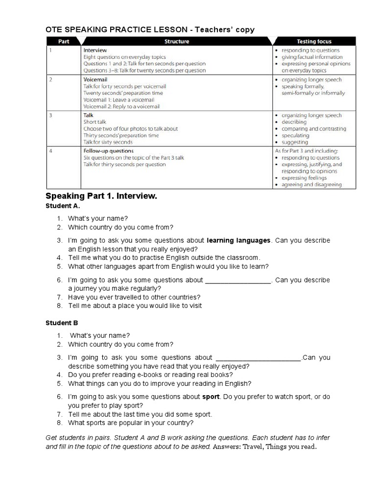 OTE Speaking TC | PDF | Cognitive Science | Cognition