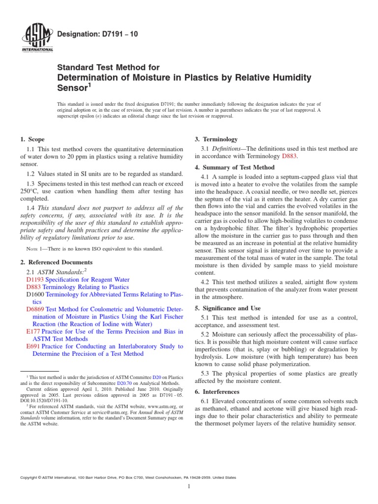 Determination of Moisture in Plastics by Relative Humidity Sensor | PDF ...