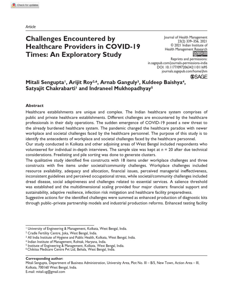 Sengupta Et Al 2021 Challenges Encountered by Healthcare Providers in ... Sengupta Et Al 2021 Challenges Encountered by Healthcare Providers in ...