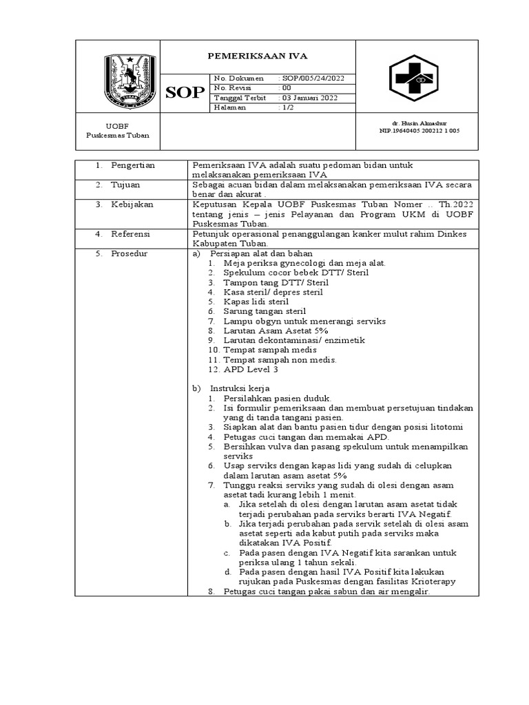 005.24 Sop Pemeriksaan Iva | PDF