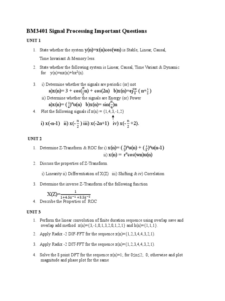 BM3401 Signal Processing Key Questions | PDF | Algorithms ...