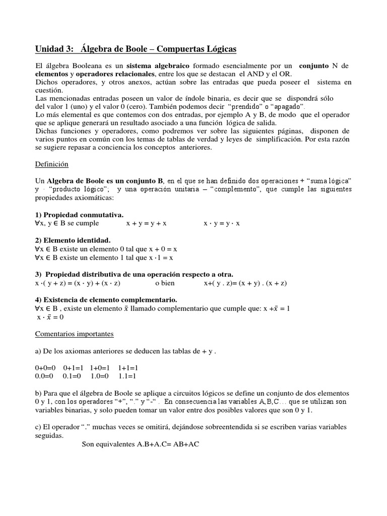 Álgebra de Boole y Compuertas Lógicas | PDF | Puerta lógica | Álgebra ...