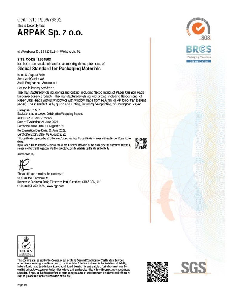 ARPAK Certificate BRC 2021-2 | PDF
