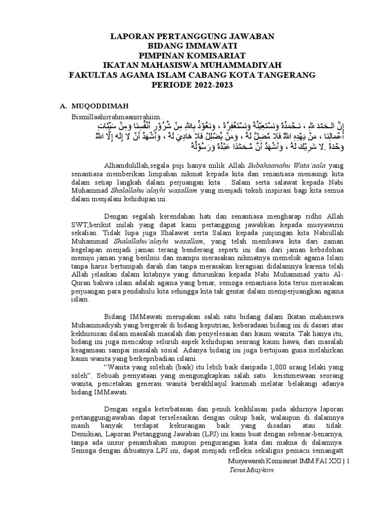 LPJ Bidang IMMawati 2022-2023 | PDF