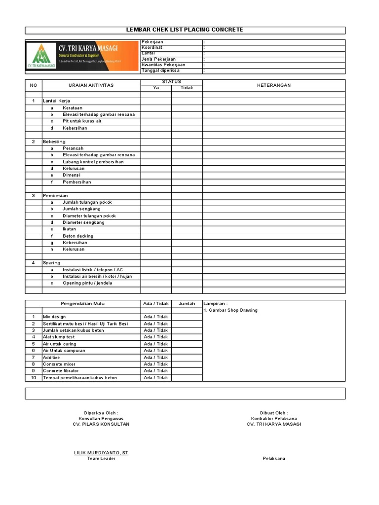 Chek List Pengecoran | PDF