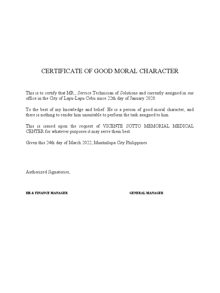 01-Certificate of Good Moral | PDF
