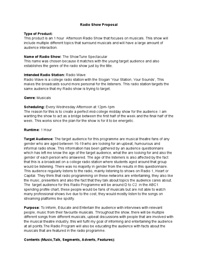 Radio Show Proposal | PDF | Radio | Musical Theatre