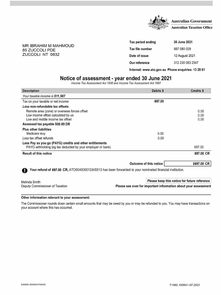 Ibrahim Notice of Assessment 2021 | PDF