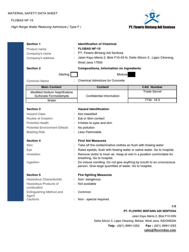 SDS - Flobas NF-15 | PDF | Concrete | Water