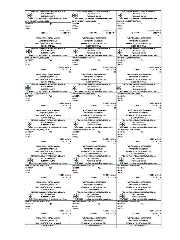 Format Etiket Resep, DLL | PDF