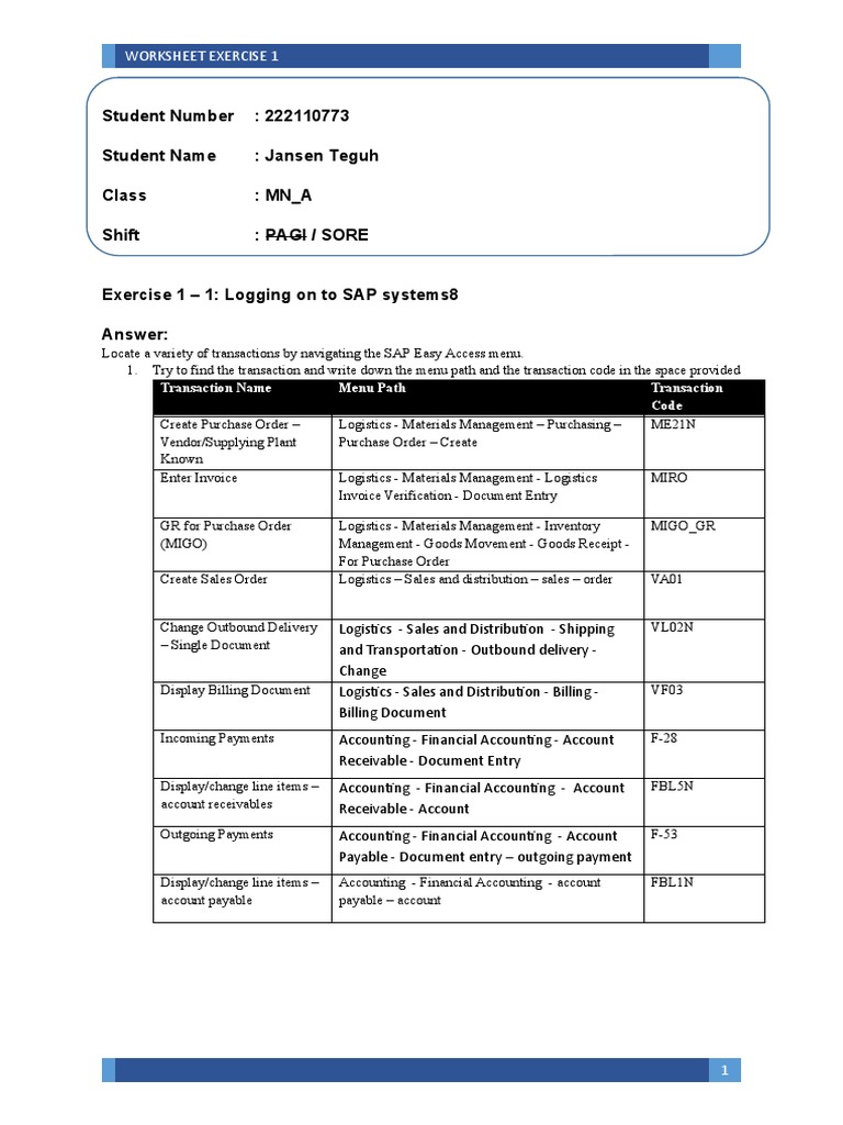 SAP Training Worksheet | PDF | Invoice | Business