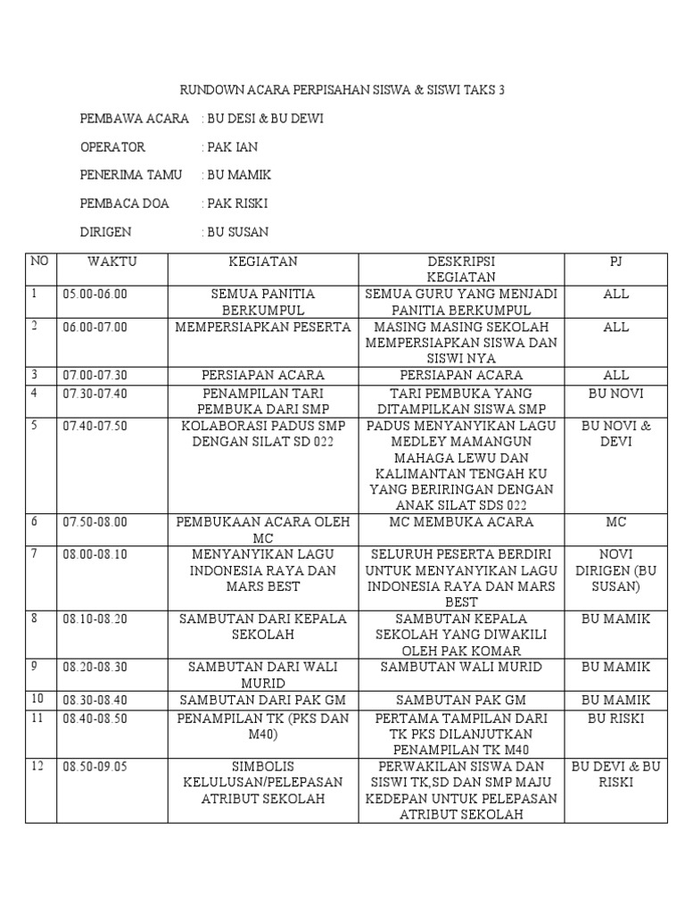 Rundown Acara Perpisahan Siswa Taks 3 | PDF