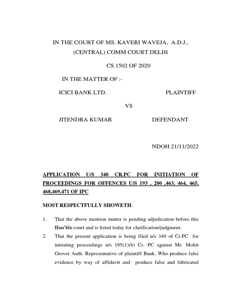Application For Perjury 340 CRPC | PDF