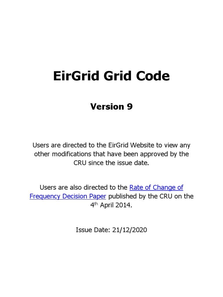 Ireland grid code - 2021 | PDF