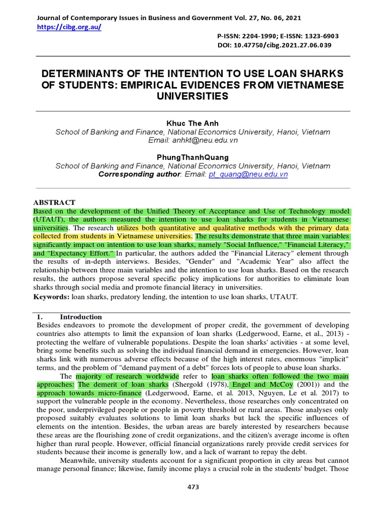 Determinants of The Intention To Use Loan Sharks | PDF | Factor Analysis | Loans