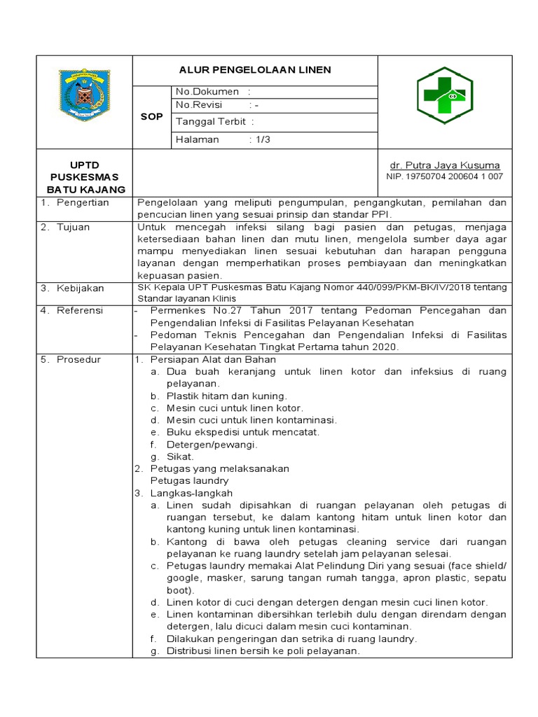 Sop Alur Pengelolaan Linen | PDF