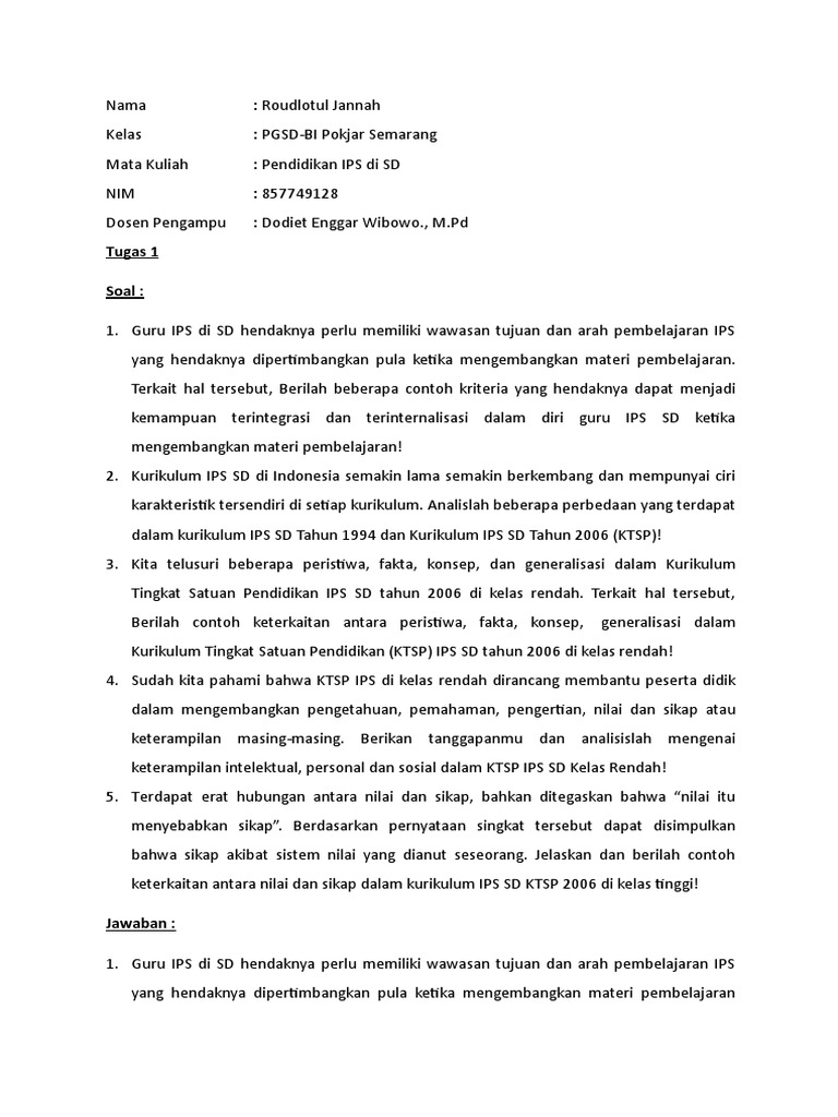 Tugas 1 Pembelajaran IPS Di SD | PDF