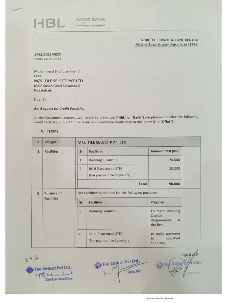 HBL Offer Letter 1ST Page | PDF