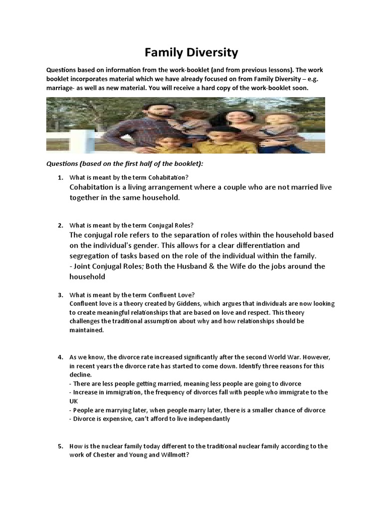 Family Diversity Worksheet | PDF | Family | Divorce