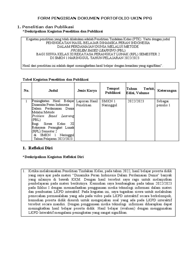 Laporan Portofolio UKIN PPG 2021 | PDF