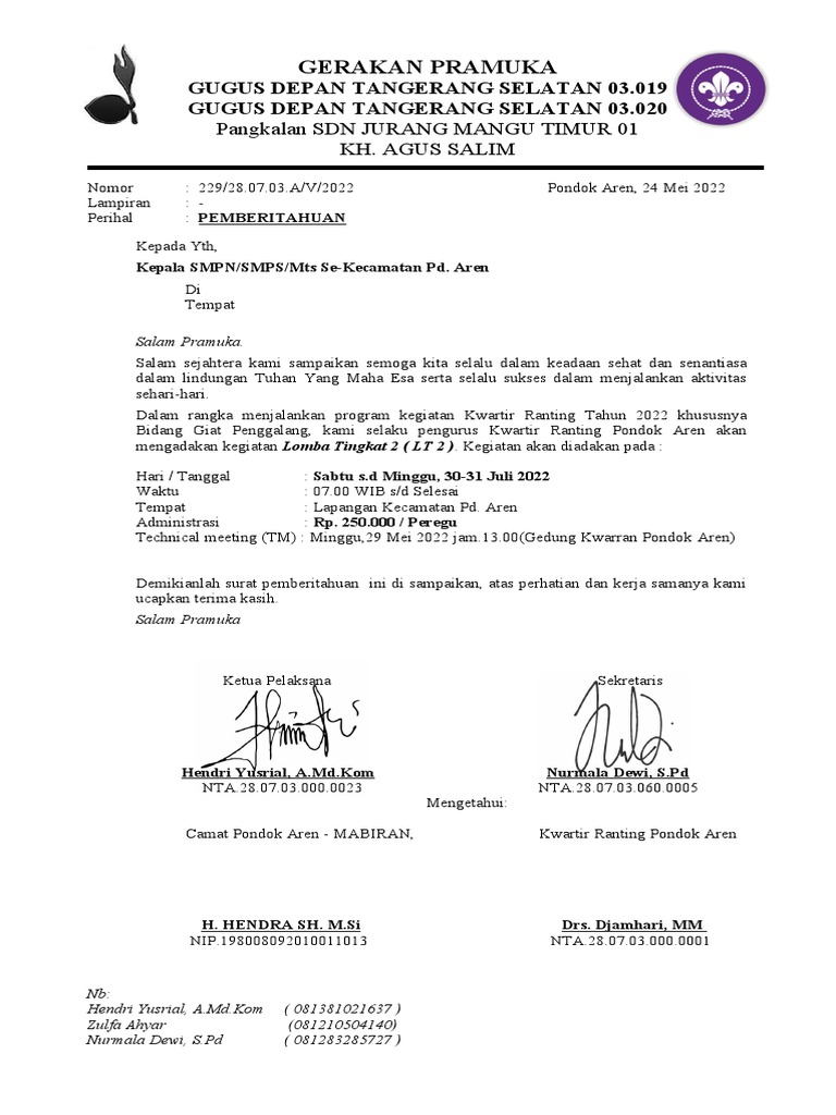 Surat Edaran Sekolah, LT2 2022 | PDF