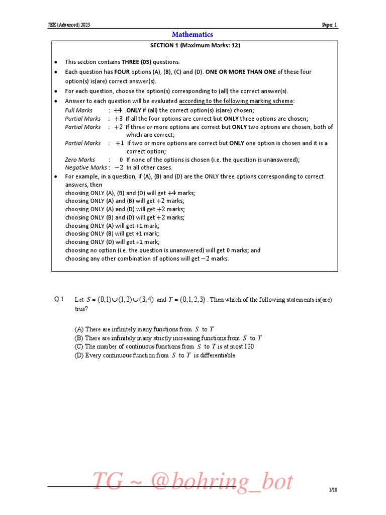 JEE Advanced 2023: Paper 1 | PDF