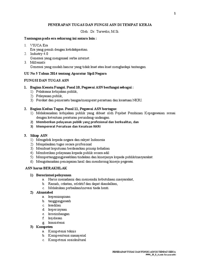 RESUME PENERAPAN TUGAS DAN FUNGSI ASN DI TEMPAT KERJA | PDF