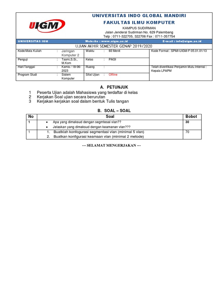 Soal Ujian Jarkom 2 - Pagi | PDF