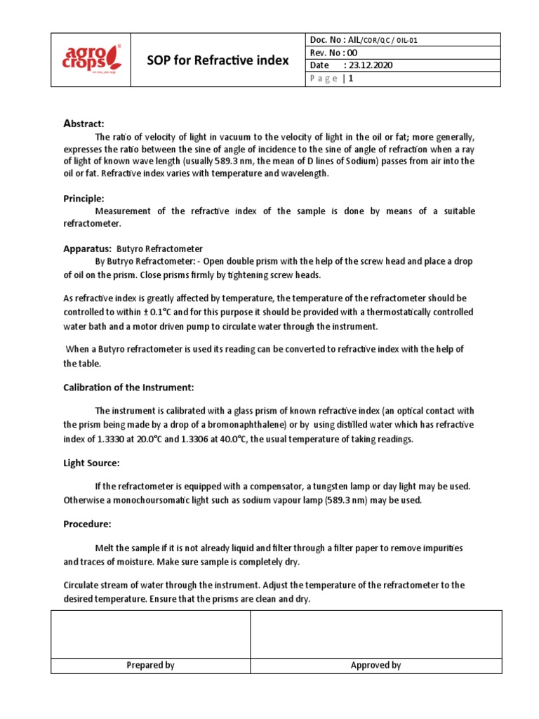 Refractive Index SOP | PDF | Refractive Index | Refraction