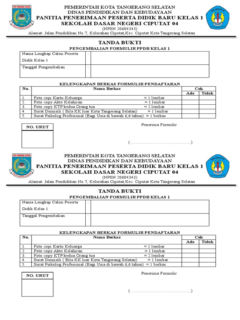 Tanda Bukti Pengembalian Formulir | PDF Tanda Bukti Pengembalian Formulir | PDF