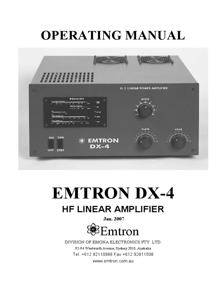 Emtron DX-4 HF Linear Amplifier Manual | PDF | Power Supply | Mains ...