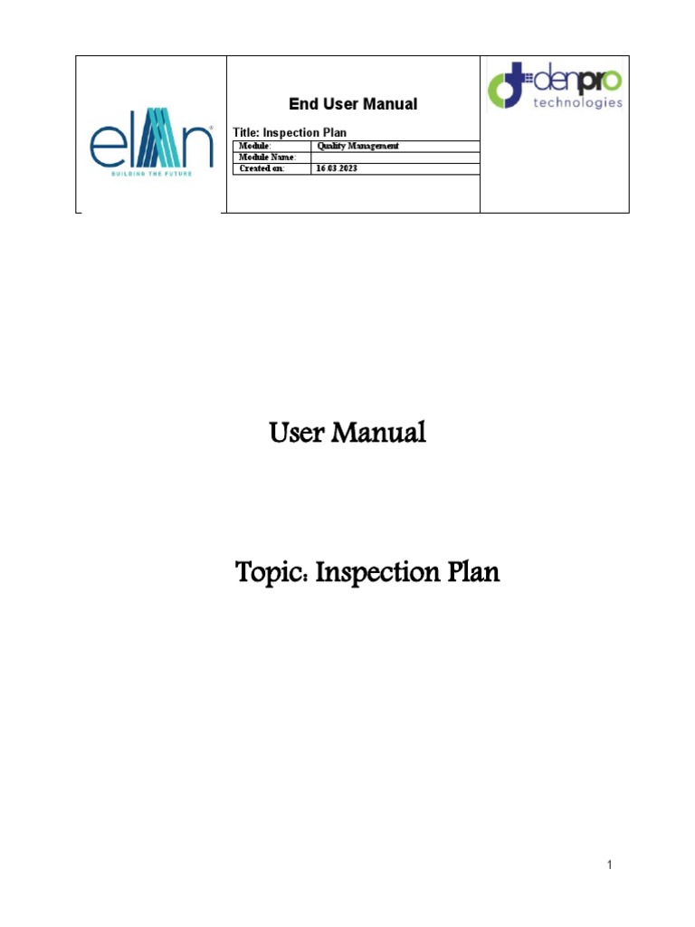User Manual ELAN - Inspection Plan | PDF | Information Technology Management | Software Engineering