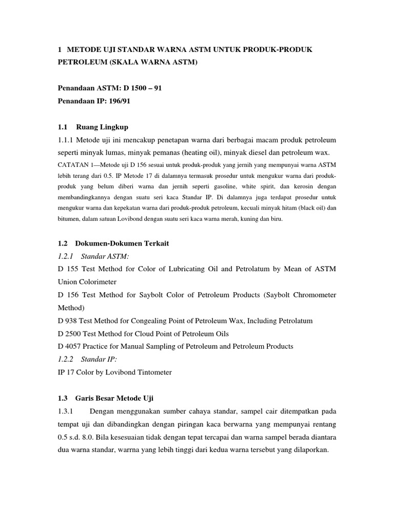 1 Metode Uji Standar Warna Astm Untuk Produk-Produk Petroleum (Skala ...