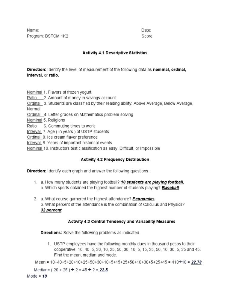 MMW Activity 4 | PDF | Level Of Measurement | Mode (Statistics)