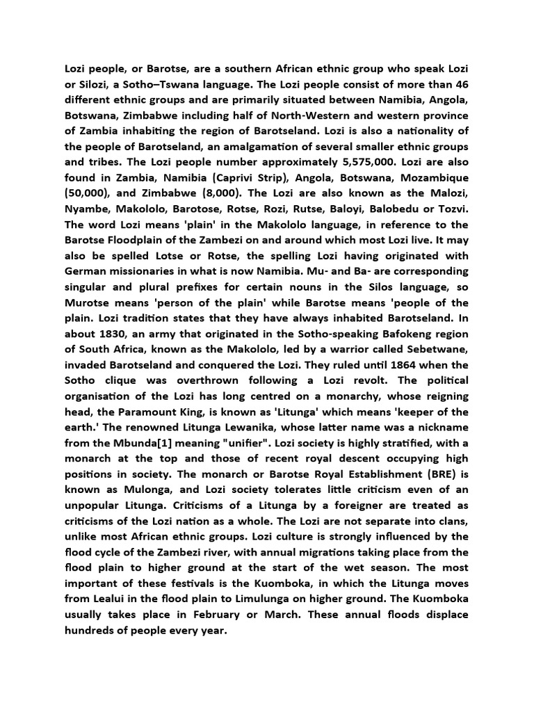 Origins and Culture of the Lozi People | PDF