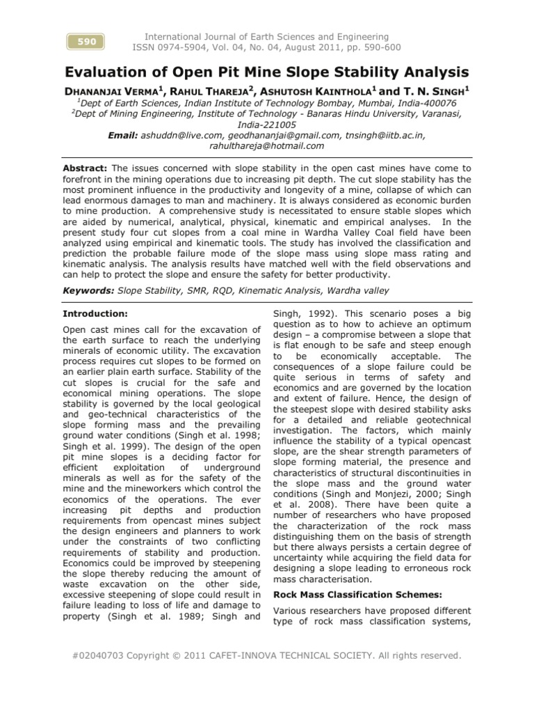 Evaluation of Open Pit Mine Slope Stability Analysis | PDF | Coal ...