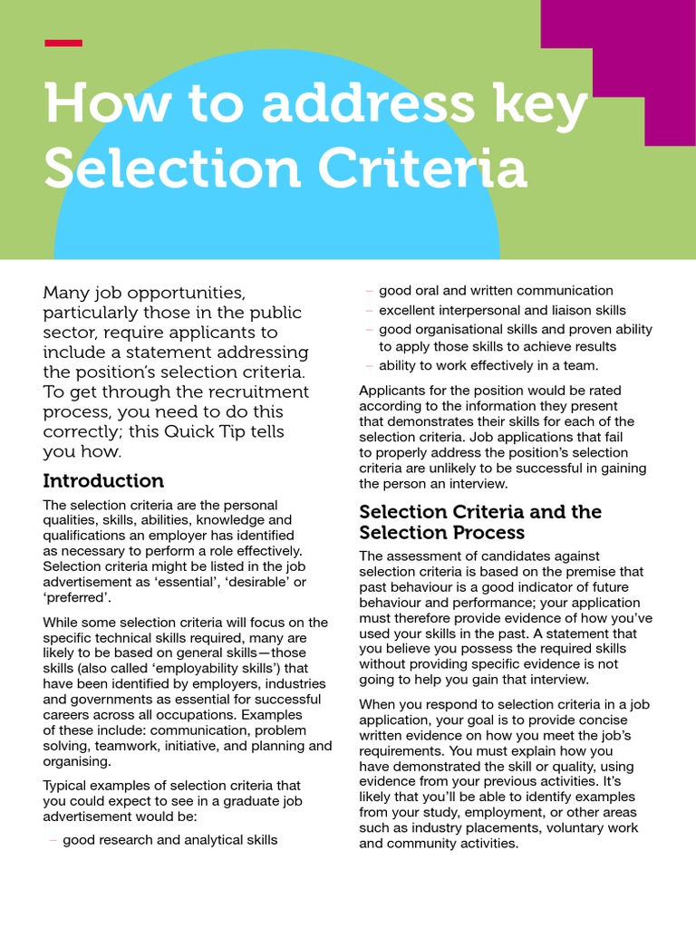 Key Selection Criteria Tips | PDF